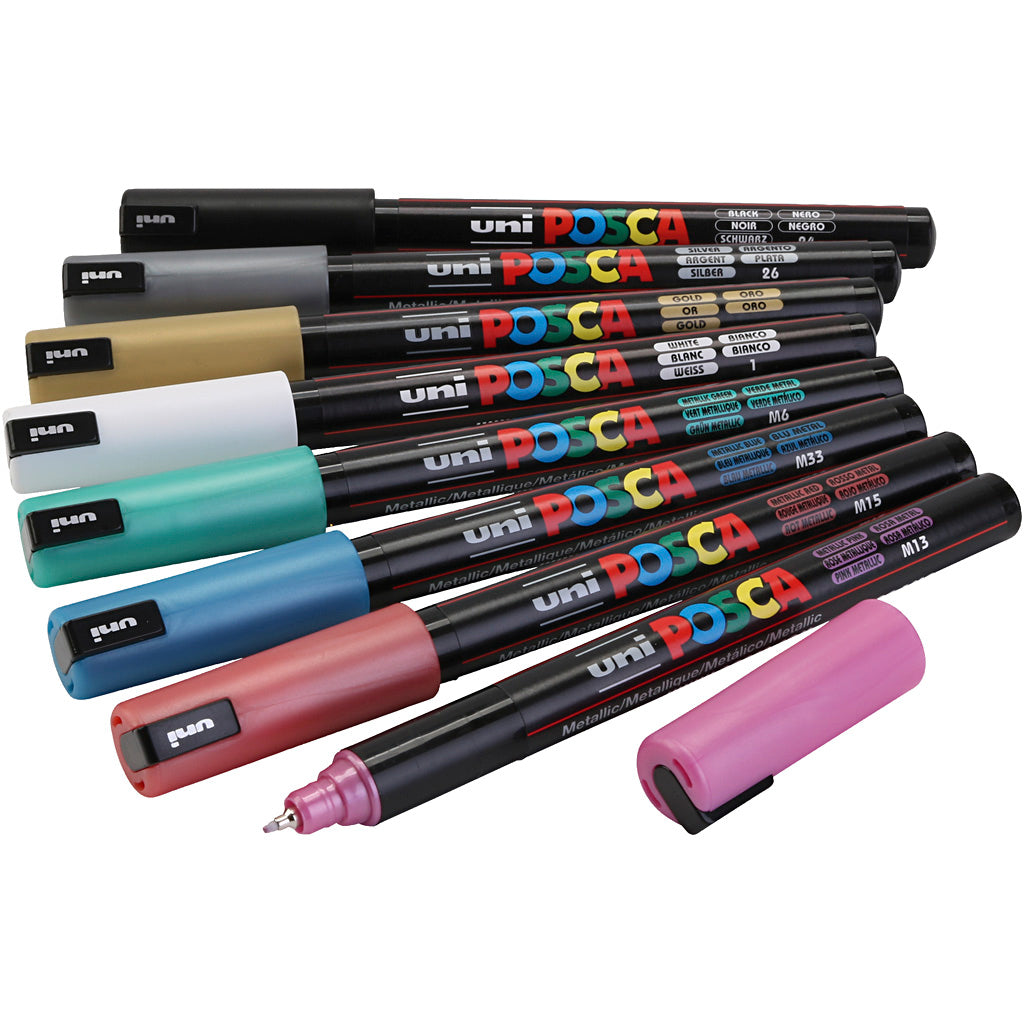 Posca Marker, metallic colours, no. PC-1MR, line 0,7 mm, 8 asstd./ 1 pack